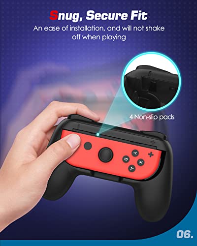 MoKo Grip for Nintendo Switch OLED Model Joycon & Switch Joy-Con, [2-Pack] Ergonomic Hand Grip Controller Handle Kit Compatible with Nintendo Switch/Switch OLED 2021 Joy Cons Controllers, Black