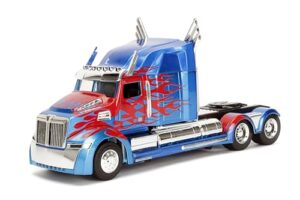 jada toys metals transformers optimus prime 1:24 diecast vehicle blue and red