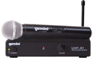 gemini uhf-01m f1 handheld wireless microphone system - channel 1 - professional karaoke, dj, and podcast mic