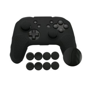 chinfai silicone case grip for switch pro controller with 4 pair/8 pcs thumbstick caps, (black)