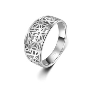 boruo 925 sterling silver ring, high polish tarnish resistant comfort fit victorian leaf filigree vintage style ring size 8