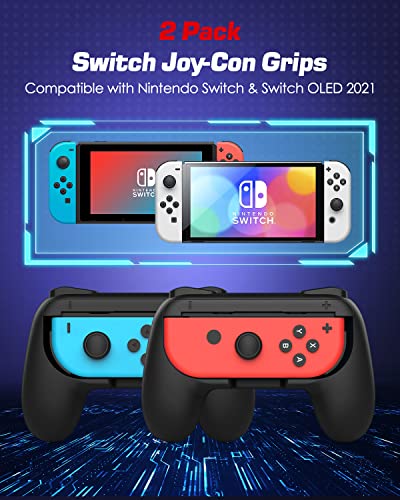 MoKo Grip for Nintendo Switch OLED Model Joycon & Switch Joy-Con, [2-Pack] Ergonomic Hand Grip Controller Handle Kit Compatible with Nintendo Switch/Switch OLED 2021 Joy Cons Controllers, Black