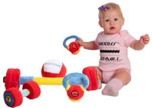 wod toys® baby fitness plush set with rattles & sensory sounds - safe, durable fitness toys for newborns, infants and babies 0+