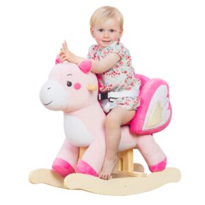 labebe - baby rocking horse, ride unicorn, kid ride on toy for 6 month-3 year old, infant (boy girl) plush animal rocker, toddler/child stuffed ride toy (pink)