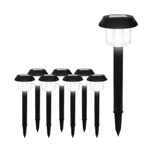 solar garden lights outdoor, led stake lighting solar powered pathway, walkway, patio and landscape 15 lumens bright, waterproof, durable 8-pack