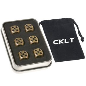 metal dice set 6pcs, solid brass dice with gift metal case and portable bag, 6 sided metal dice for tables board game, poker party role playing games