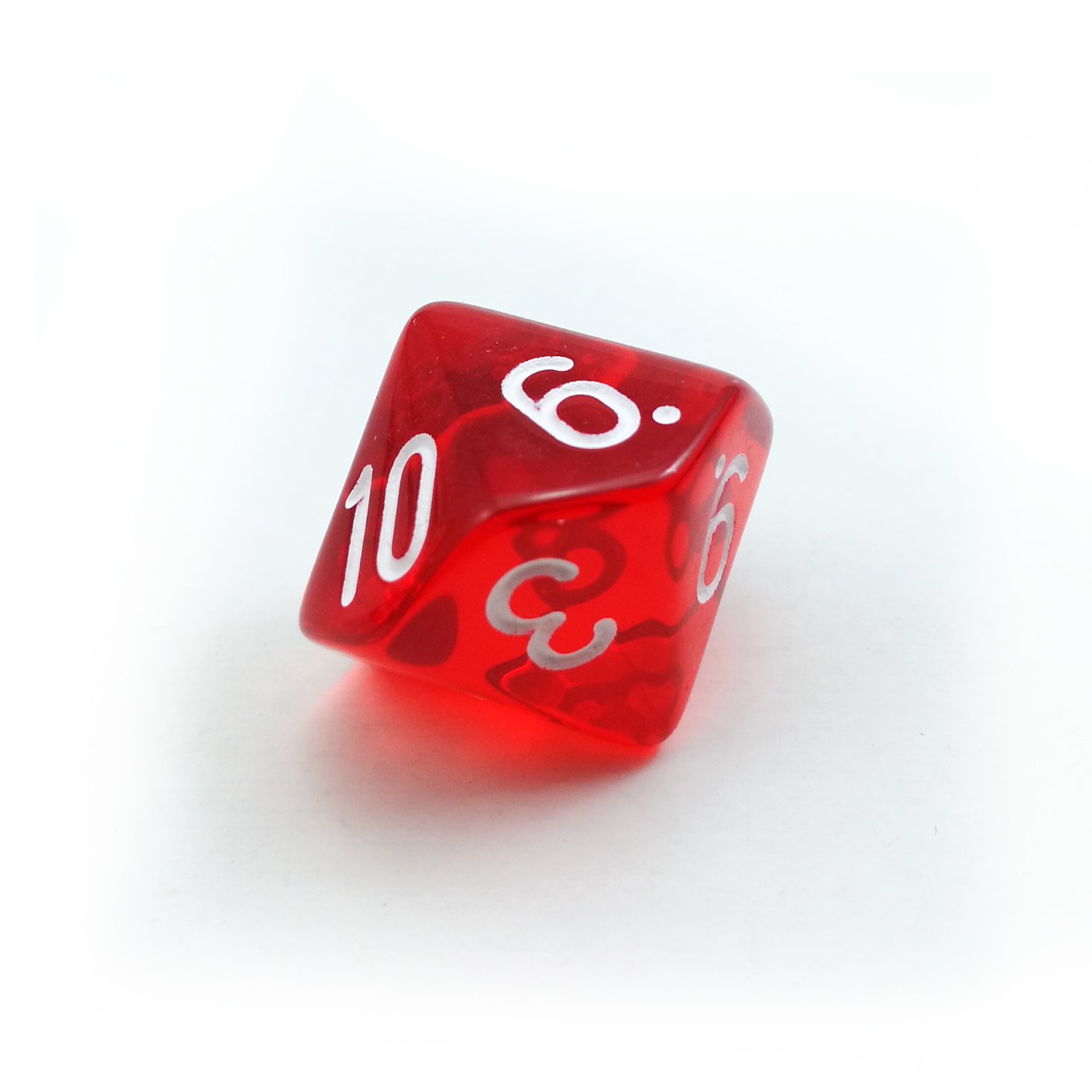 Bescon Polyhedral 10 Sides Dice with Number 1-10, Red Transparent 10 Sided Dice, 10 Sides Cube 1-10, 10pcs Set