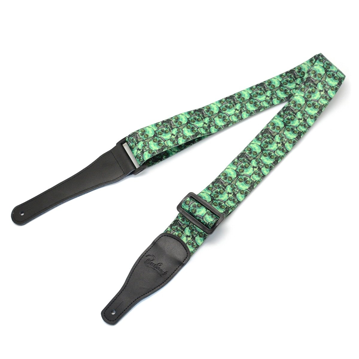 Skull Green Guitar Strap - Cool Nylon Strap with Ties for Electric & Acoustic, Bass Guitars