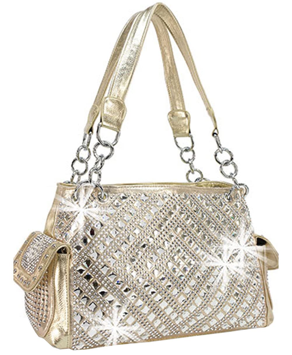 Zzfab Gem Studded Rhinestone Concealed and Carry Purse 9226 Gold