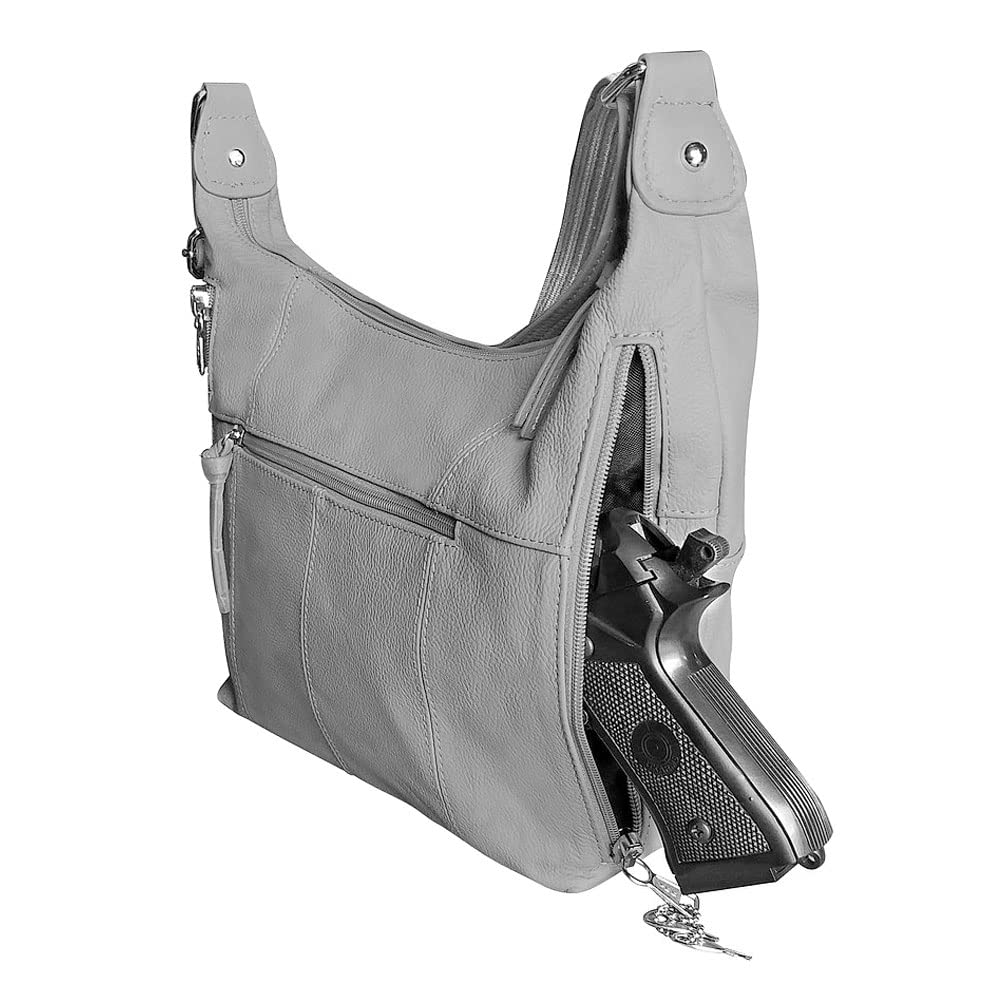 Roma Leathers Concealment Purse - Premium Cowhide Leather - Grey - Studded - Dual Gun Entry - Adjustable Shoulder Strap - Designed in USA - 30 Day Manufacture Warranty