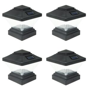 4 pack black outdoor garden 4 x 4 solar led post deck cap square fence light landscape lamp lawn pvc vinyl wood