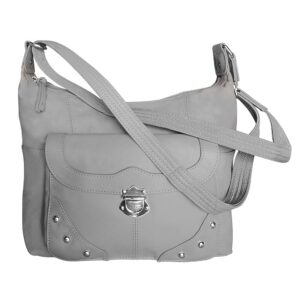 roma leathers concealment purse - premium cowhide leather - grey - studded - dual gun entry - adjustable shoulder strap - designed in usa - 30 day manufacture warranty