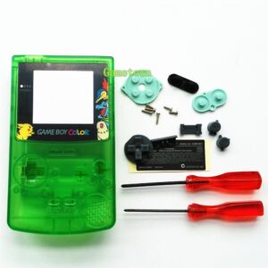 replacement full housing shell case cover pack with buttons screwdrivers for game boy color gbc repair part - clear green