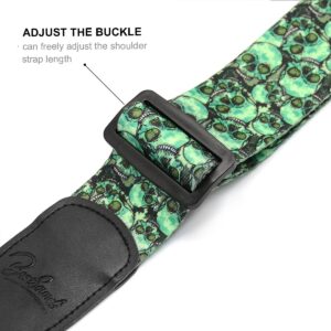 Skull Green Guitar Strap - Cool Nylon Strap with Ties for Electric & Acoustic, Bass Guitars