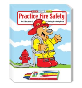 zoco - fire safety - educational coloring books (25 bulk pack, with crayons) - fire prevention week items for kids - firefighter party supplies - games, puzzles, activities