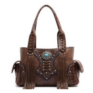 western handbag - classic concho embossed concealed carry shoulder bag with fringe