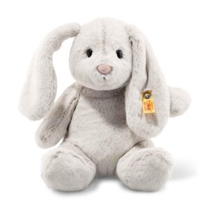 steiff hoppie rabbit toy figure, premium stuffed animal (light grey, 11"), soft & cuddly plush for kids, boys & girls