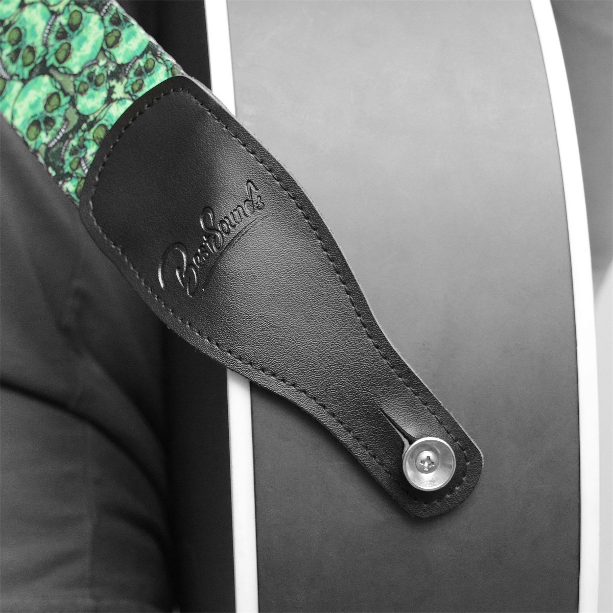 Skull Green Guitar Strap - Cool Nylon Strap with Ties for Electric & Acoustic, Bass Guitars