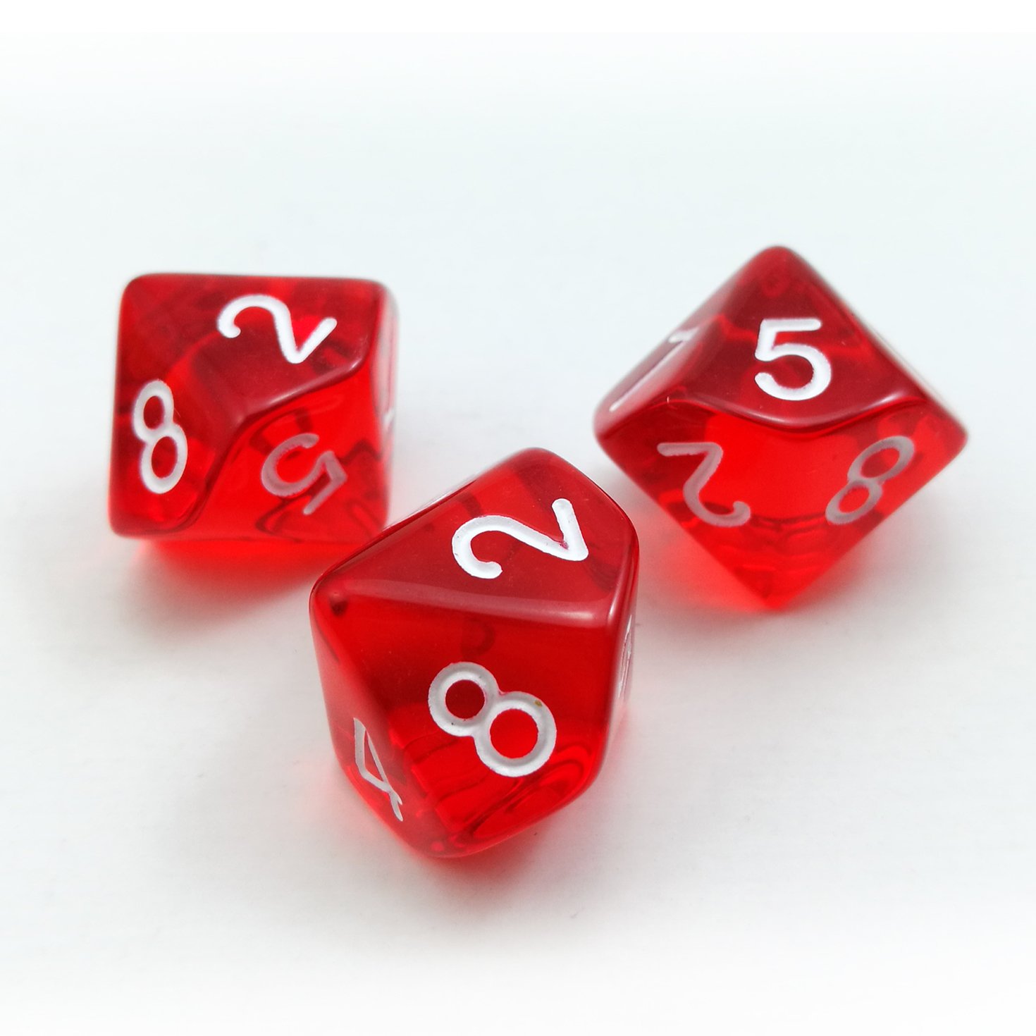 Bescon Polyhedral 10 Sides Dice with Number 1-10, Red Transparent 10 Sided Dice, 10 Sides Cube 1-10, 10pcs Set