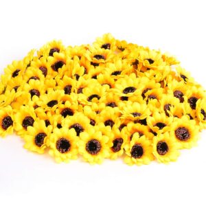 kinwell 100pcs mini artificial silk yellow sunflower heads 1.8" fabric floral for home decoration wedding decor, bride holding flowers,garden craft art decor