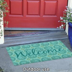 Toland Home Garden 800325 Elegant Ivy Welcome- Teal Welcome Door Mat 18x30 Inch Outdoor Doormat for Entryway Indoor Entrance