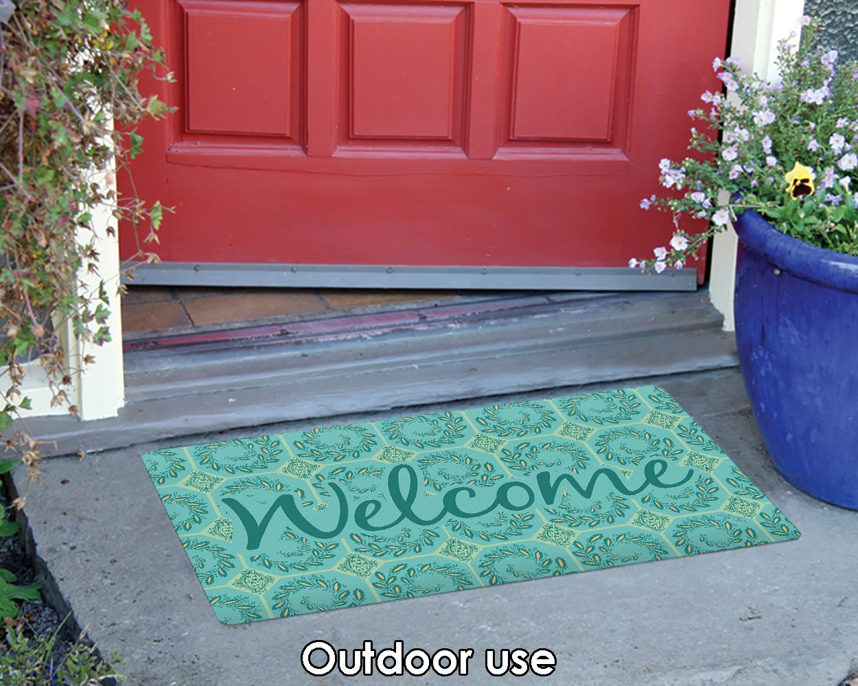 Toland Home Garden 800325 Elegant Ivy Welcome- Teal Welcome Door Mat 18x30 Inch Outdoor Doormat for Entryway Indoor Entrance