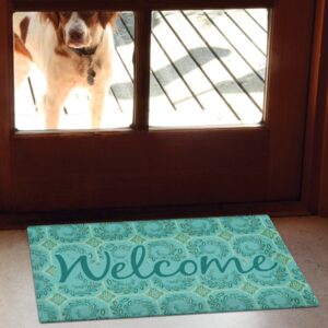 Toland Home Garden 800325 Elegant Ivy Welcome- Teal Welcome Door Mat 18x30 Inch Outdoor Doormat for Entryway Indoor Entrance