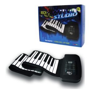 rock and roll it - studio piano. roll up flexible usb midi piano keyboard for kids & adults. 61 keys portable controller keyboard. foldable silicone piano pad with built-in speaker