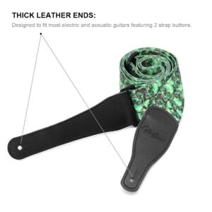 Skull Green Guitar Strap - Cool Nylon Strap with Ties for Electric & Acoustic, Bass Guitars