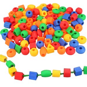 lacing beads for toddlers (60 stringing beads,4 strings) -educational montessori preschool activities,toddler sensory occupational therapy toys autism ot (with storage bag)