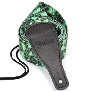 Skull Green Guitar Strap - Cool Nylon Strap with Ties for Electric & Acoustic, Bass Guitars