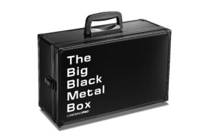 the big black metal box (bbb edition) | case is compatible with cards against humanity, all standard card games (game not included) | includes 8 dividers | fits up to 2500 loose unsleeved cards, boks