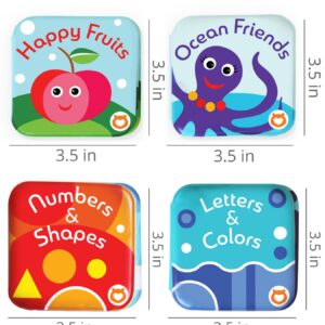 Floating Baby Bath Books Set of 4 - Bath Books for Babies, Infants - Waterproof, Mold-Free Bath Toys for Learning & Early Education (Fruit, Ocean, ABC, Numbers Books)