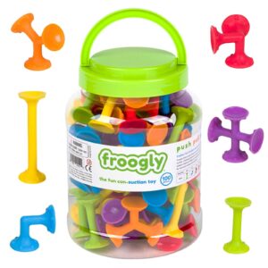 froogly - 100 piece suction toys | montessori toys bath toys construction building set silicone preschool toys daycare toys shower toys travel toys for kids toddlers boys girls ages 3 4 5 6 year old