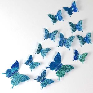 24pcs 3d butterfly removable mural stickers wall stickers decal for home and room decoration (indigo)