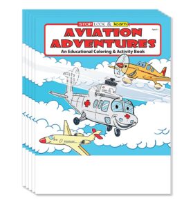 zoco - aviation adventures and flying - educational coloring books (25 bulk pack, without crayons) - airplanes, pilots, airlines handout - games, puzzles, fun activities for kids