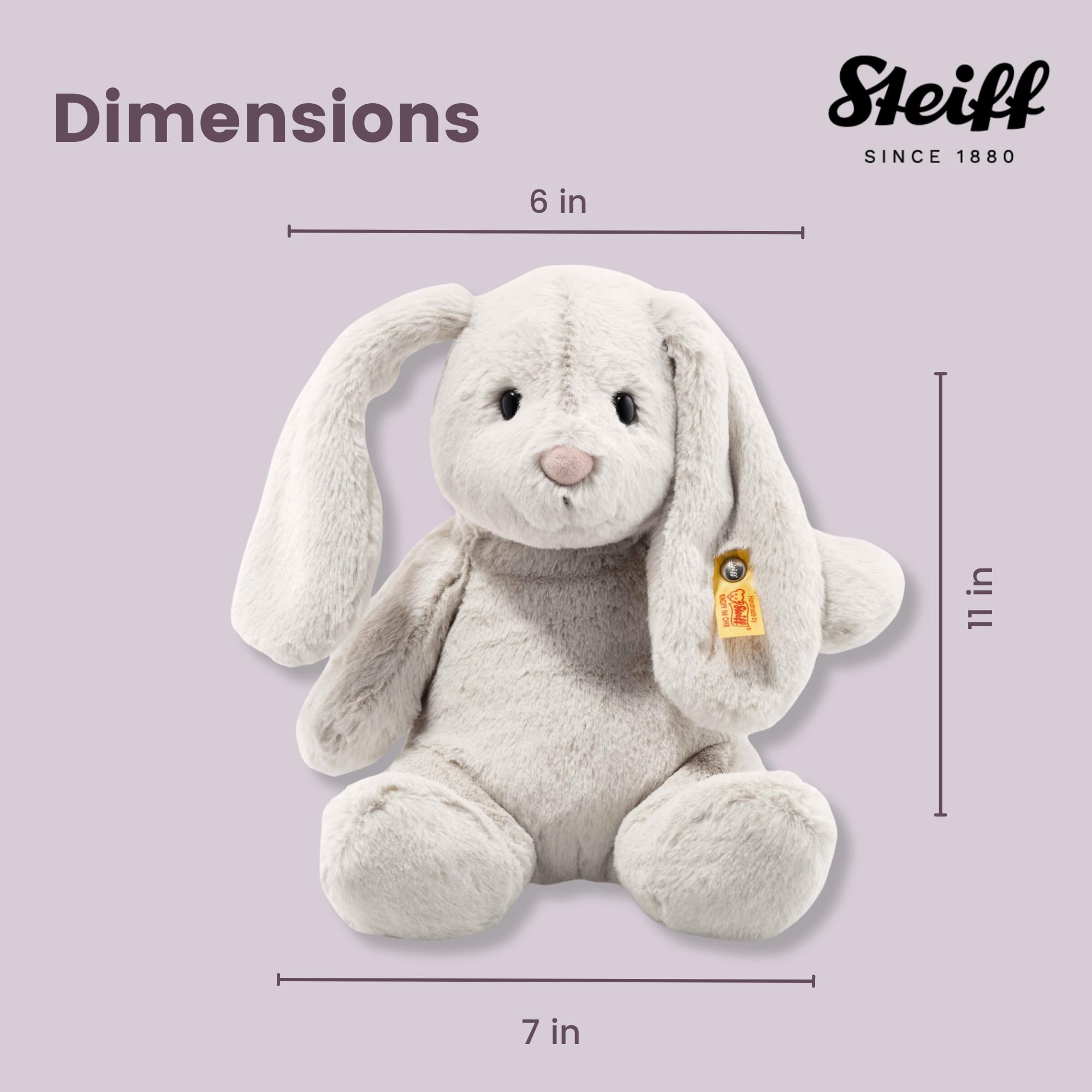 Steiff Hoppie Rabbit Toy Figure, Premium Stuffed Animal (Light Grey, 11"), Soft & Cuddly Plush for Kids, Boys & Girls