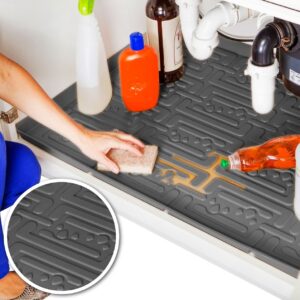 xtreme mats waterproof under sink mat (gray 25" 1/4 x 19 1/4) shelf liner cabinet liner for home bathroom vanity cabinets plumbing leak water damage prevention flexible under bathroom sink driptray