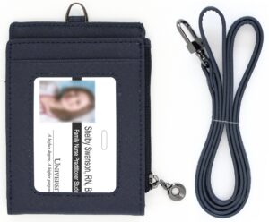 id window card badge holder leather wallet zip neck detachable strap landyard money