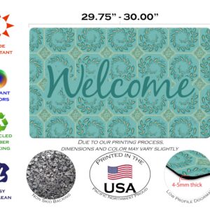 Toland Home Garden 800325 Elegant Ivy Welcome- Teal Welcome Door Mat 18x30 Inch Outdoor Doormat for Entryway Indoor Entrance