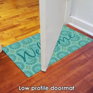 Toland Home Garden 800325 Elegant Ivy Welcome- Teal Welcome Door Mat 18x30 Inch Outdoor Doormat for Entryway Indoor Entrance