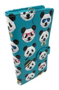 shag wear panda repeat large animal wallet for women and teen girls vegan faux leather 7" teal