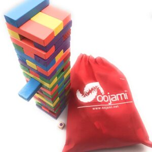 Oojami Wooden Tumbling Timber Toppling Stacking Board Games Building Blocks for Kids - 60 Pieces with Storage Bag Color Match Play Sets for Kids and Families