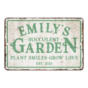 personalized vintage distressed look succulent garden metal room sign (8x12 inches)