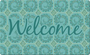 toland home garden 800325 elegant ivy welcome- teal welcome door mat 18x30 inch outdoor doormat for entryway indoor entrance