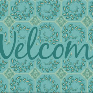 Toland Home Garden 800325 Elegant Ivy Welcome- Teal Welcome Door Mat 18x30 Inch Outdoor Doormat for Entryway Indoor Entrance