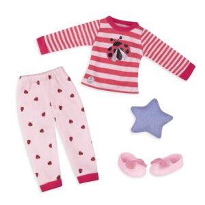 glitter girls - ladybug shimmer pajama top & pant regular outfit - 14-inch doll clothes & accessories toys, 36 months to 144 months