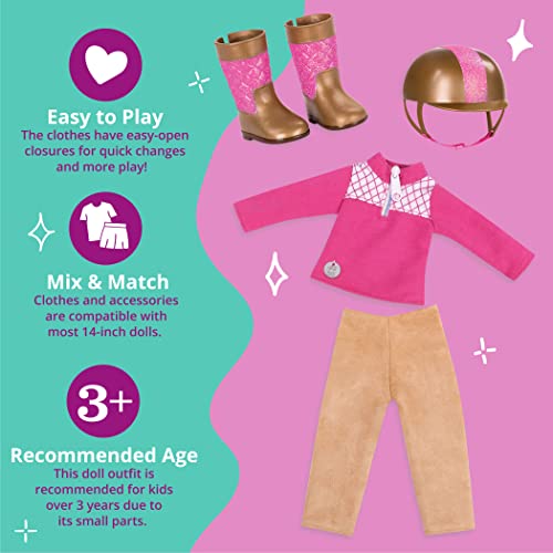 Glitter Girls by Battat - Ride & Shine Deluxe Equestrian Outfit - 14" Doll Clothes & Accessories For Girls Age 3 & Up - Childrens Toys , Pink