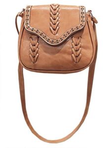 qzunique women's pu crossbody shoulder sanddle bag flap messenger bag with lacing brown