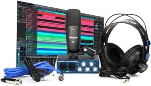 presonus audiobox 96 studio usb 2.0 recording bundle with interface, headphones, microphone and studio one software